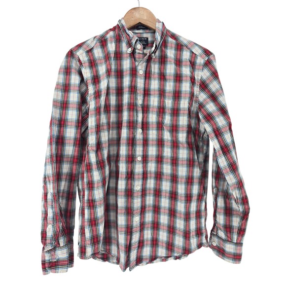 J. Crew | Shirts | Jcrew Plaid Shirt M Classic Fit Flex Washed Red Blue ...